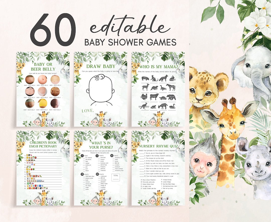 Editable Safari Baby Shower Games Bundle Jungle Baby Shower Game Pack ...