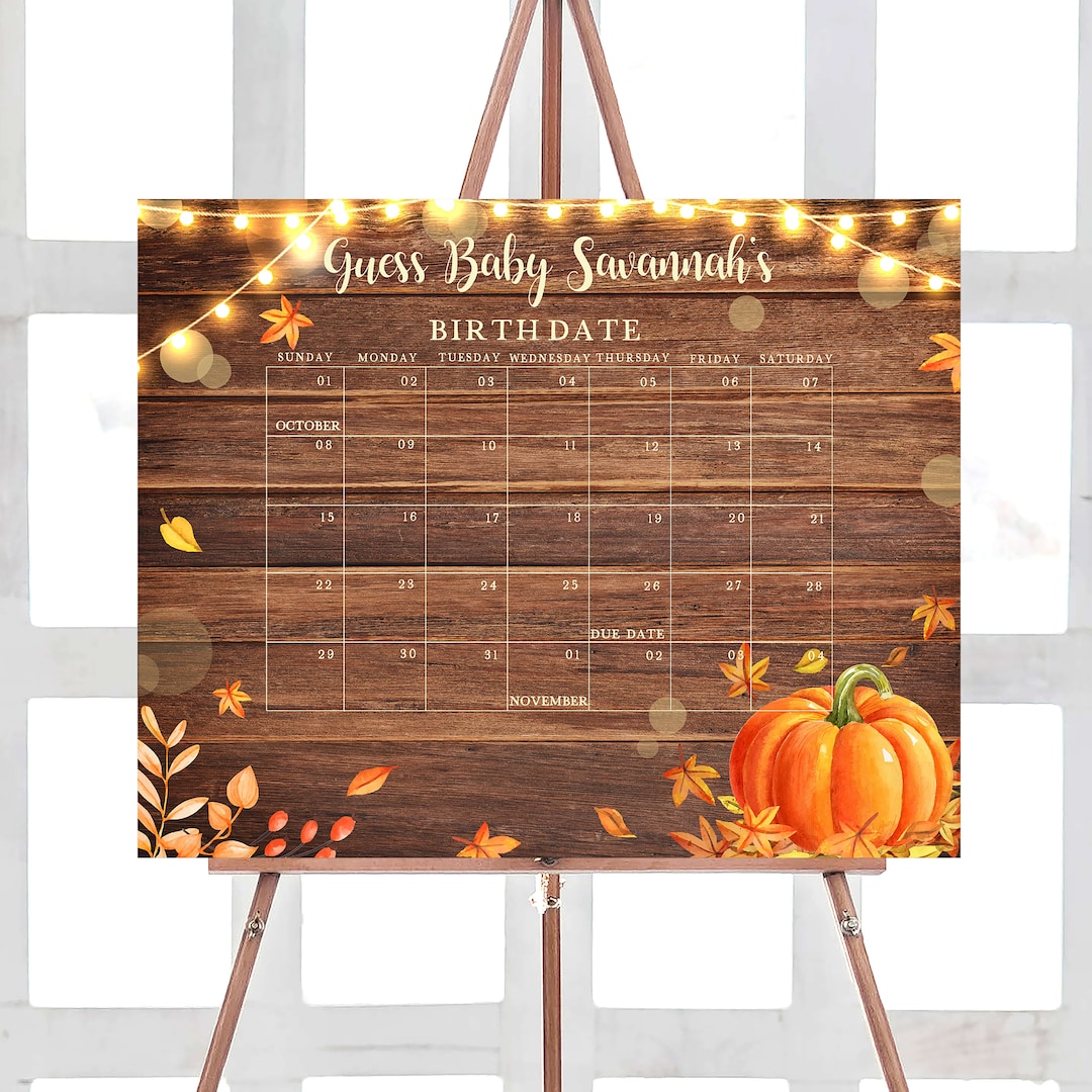 Editable Little Pumpkin Baby Shower Due Date Calendar, Rustic Fall Baby ...