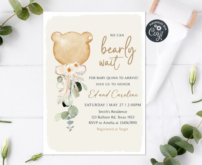 Editable We Can Bearly Wait Baby Shower Invitation Teddy Bear - Etsy