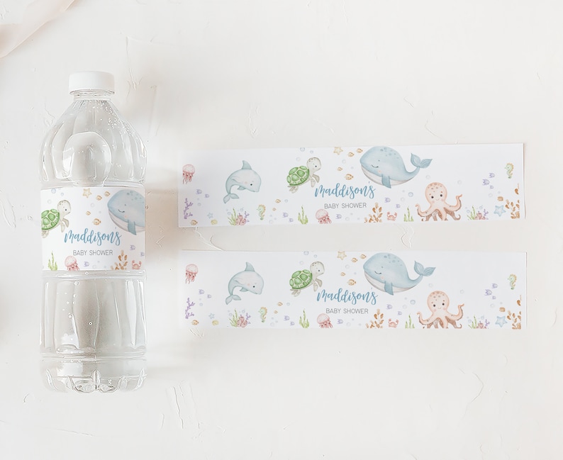 Editable Under the Sea Baby Shower Bottle Label, Neutral Nautical Baby ...