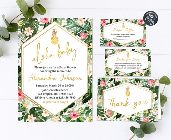 Editable Tropical Pineapple Baby Shower Invitation Set - Etsy