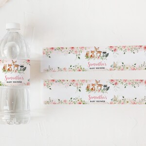 Editable Girl Woodland Baby Shower Bottle Labels, Pink Floral Woodland ...