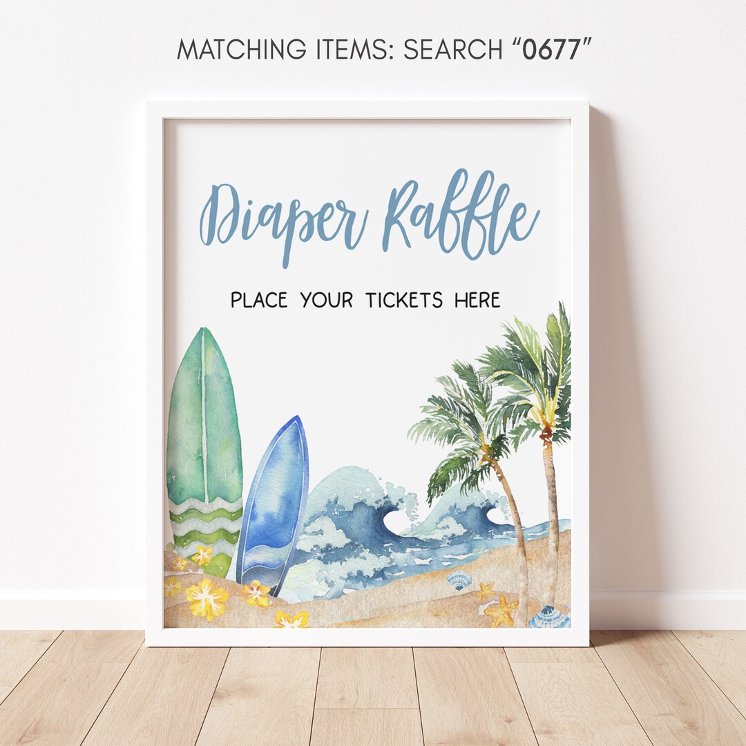 Diaper Raffle Sign Baby on Board Baby Shower, Surf Board Beach Baby ...