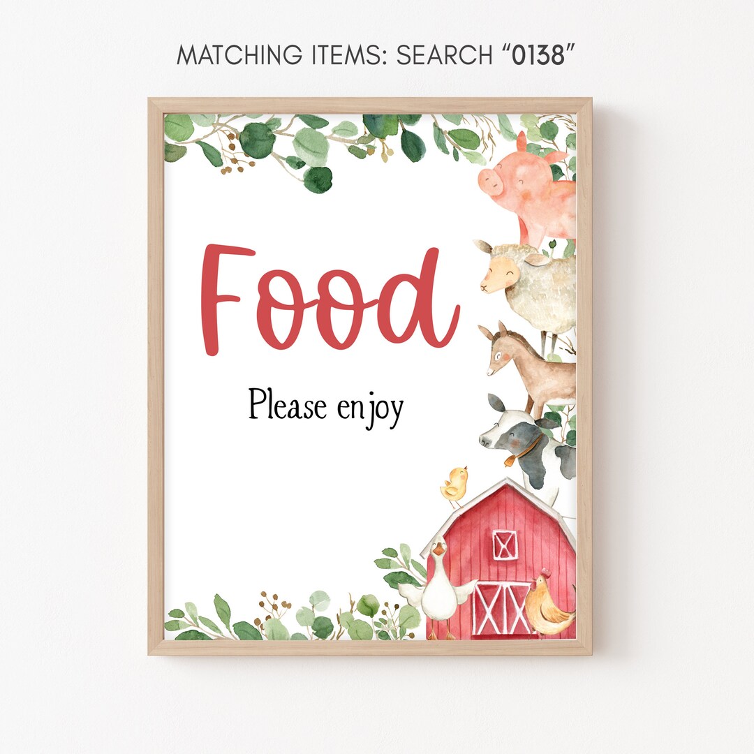 Food Sign Farm Animal Baby Shower, Boy Farm Food Baby Shower Sign ...