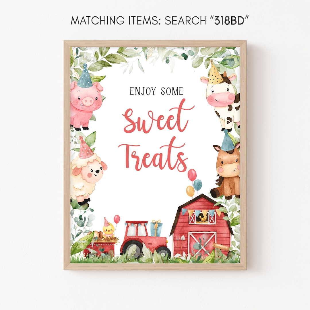 Farm Birthday Sweet Treats Sign, Barnyard Birthday Treats Sign, Farm ...