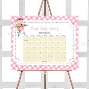 Editable Pink BBQ Baby Shower Due Date Calendar, Girl Baby-q Baby ...