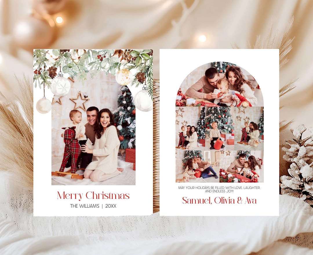 Editable Holiday Family Photo Card, Arch Christmas Photo Card ...