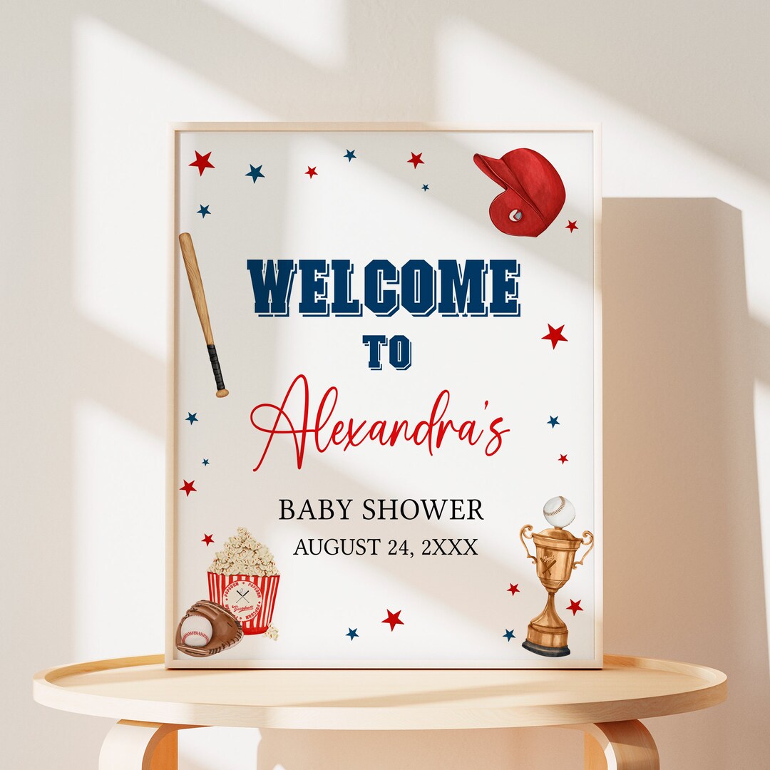 Editable Oh Boy Baseball Baby Shower Welcome Sign, A Little Slugger is ...