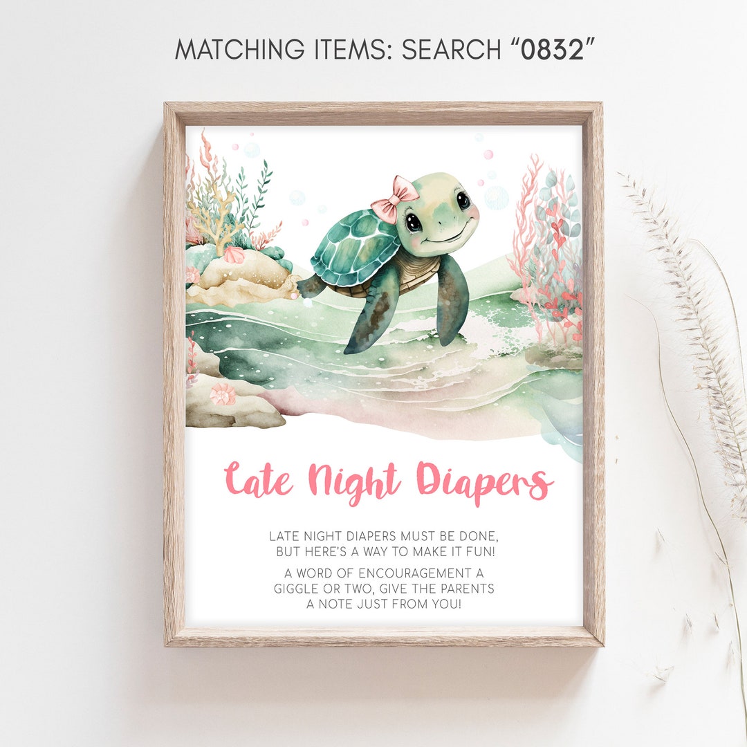 Late Night Diapers Sign Sea Turtle Baby Shower, Pink Under the Sea Baby ...