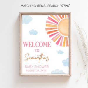 Editable Here Comes the Sun Baby Shower Welcome Sign, Girl Here Comes ...