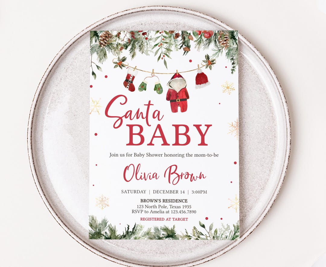 Editable Santa Baby Shower Invitation, Winter Baby Shower Invite, Baby ...