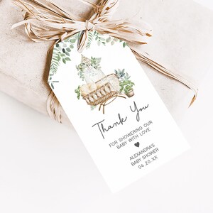 Editable Crib Boho Baby Shower Favor Tag, Minimalist Greenery Baby ...