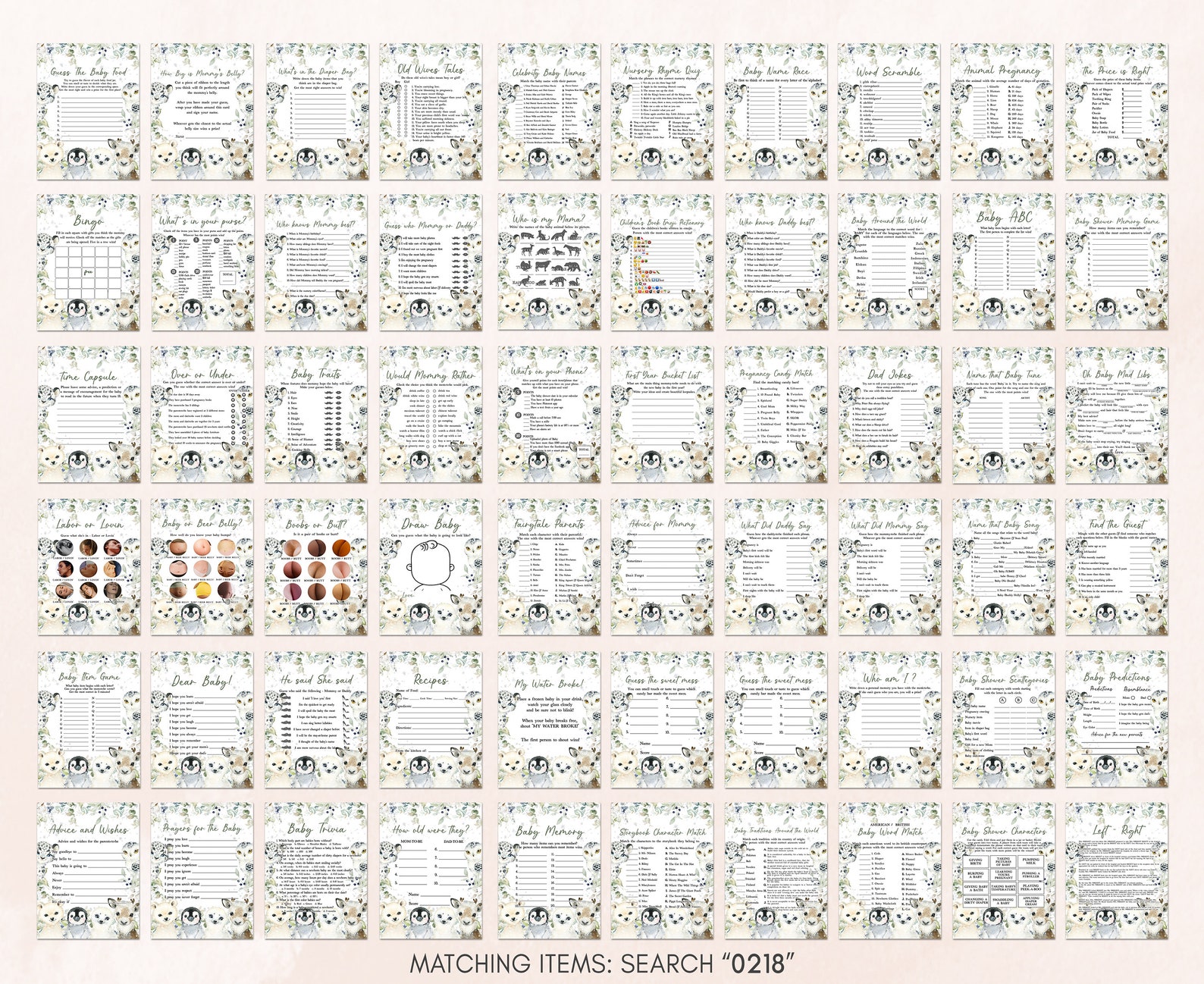 Editable Arctic Animals Baby Shower Games Bundle Winter Baby - Etsy