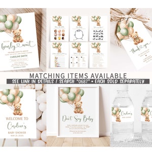 Editable Gender Neutral Bear Baby Shower Games Bundle, Sage Green Balloon Baby Shower Game Pack ...