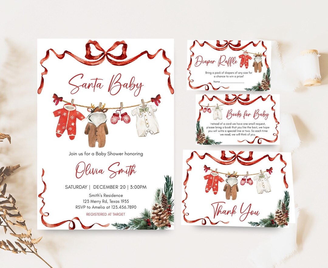 Editable Santa Baby Shower Invitation Bundle, Christmas Baby ...