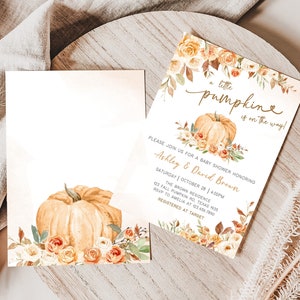 Editable Fall Little Pumpkin Baby Shower Invitation Bundle, Fall Floral ...
