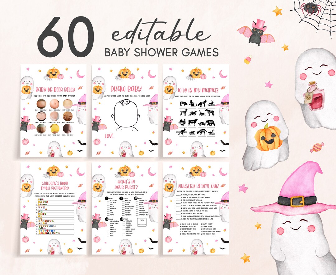 Editable A Little Boo Baby Shower Games Bundle, Pink Halloween Baby ...
