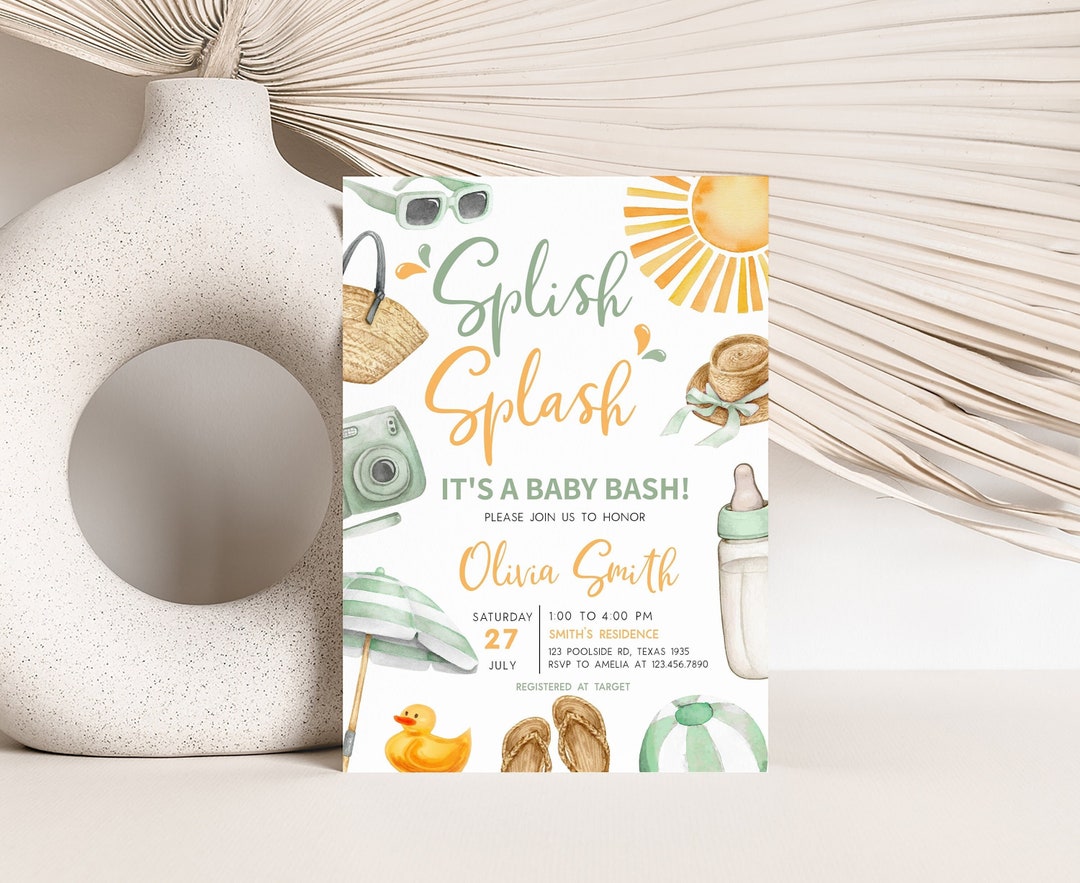 Editable Splish Splash Baby Shower Invitation, Summer Beach Baby Shower ...
