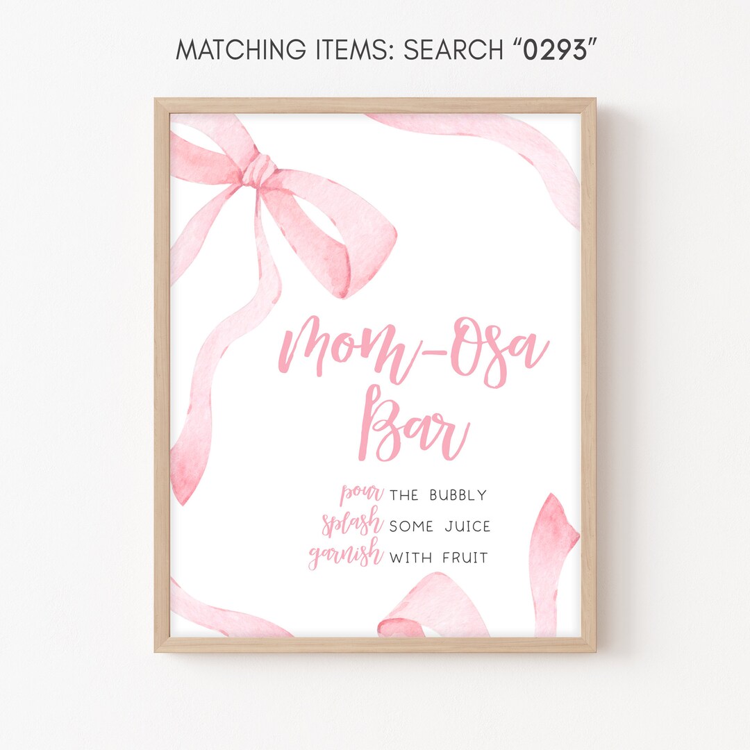 Mom Osa Bar Sign Pink Baby Shower, Pink Bow Minimalist Baby Shower ...