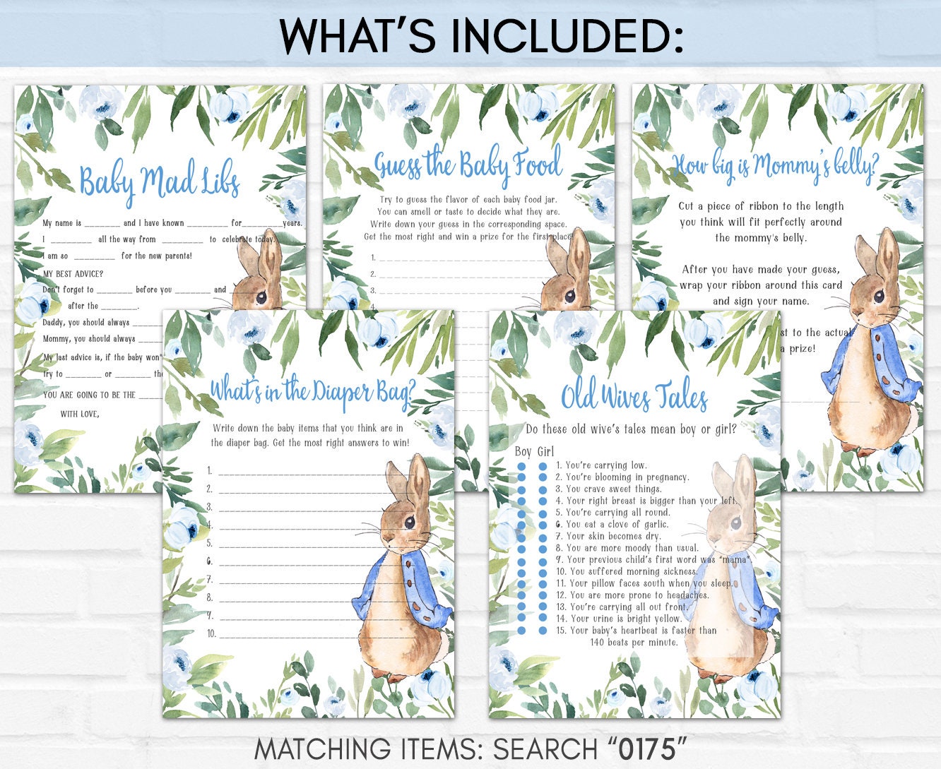 Peter Rabbit Baby Shower Games Printable Blue Peter Rabbit | Etsy