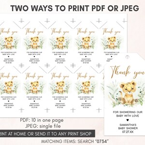Editable Lion Baby Shower Favor Tag, Greenery Lion Safari Baby Shower ...