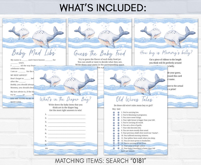 Whale Baby Shower Games Bundle Under the Sea Baby Shower | Etsy