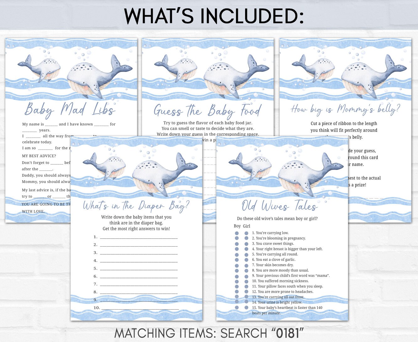 Whale Baby Shower Games Bundle Under the Sea Baby Shower | Etsy