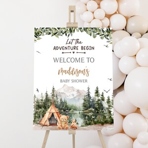 Editable Let the Adventure Begin Baby Shower, Adventure Awaits Mountain ...
