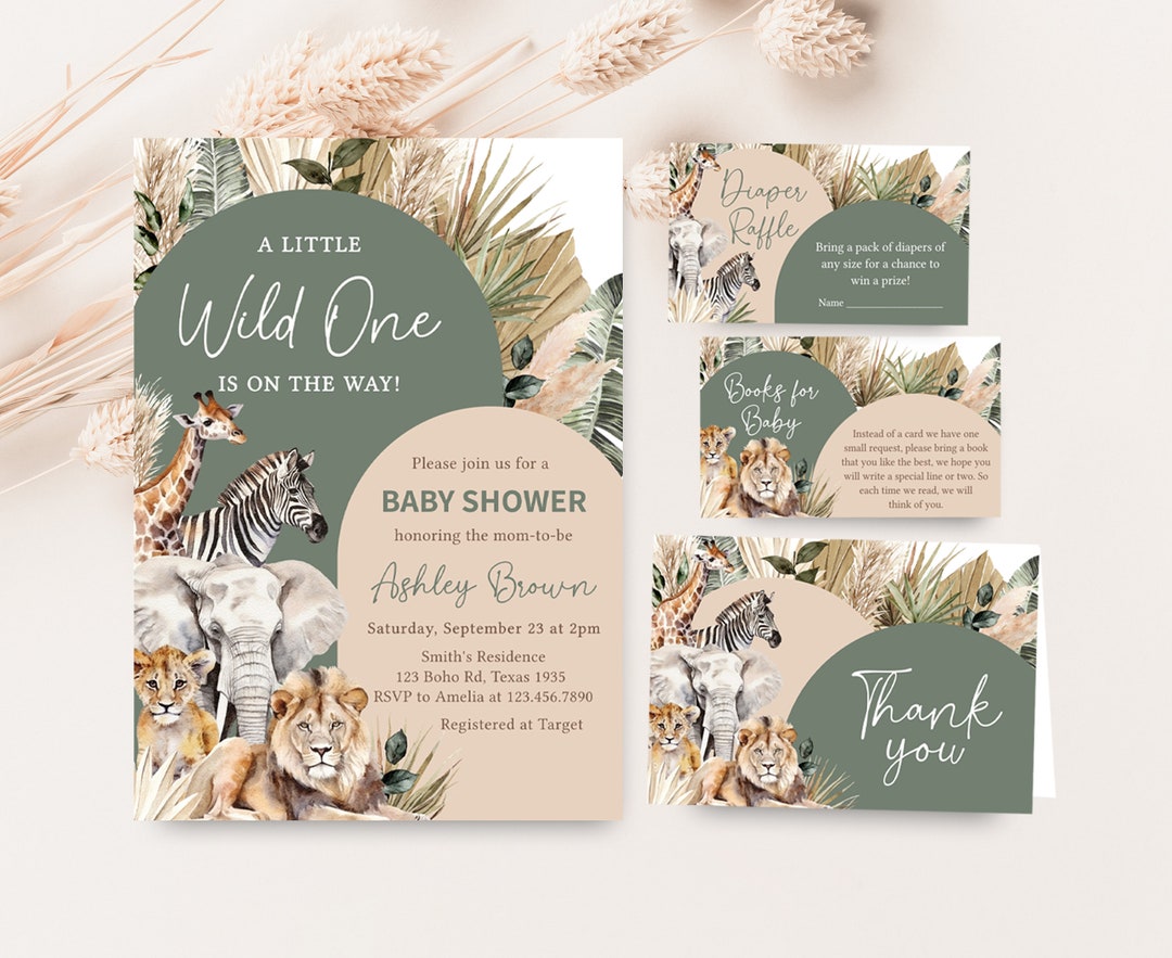 Editable Boho A Little Wild One Baby Shower Invitation Bundle, Boho ...