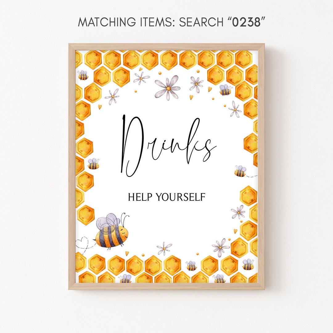 Bee Baby Shower Drinks Sign Sweet as Can Bee Baby Shower Drinks Table ...