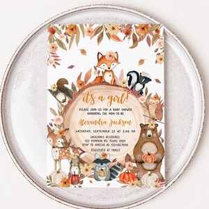 Editable Fall Woodland Baby Shower Invitation Bundle, Floral Pumpkin ...