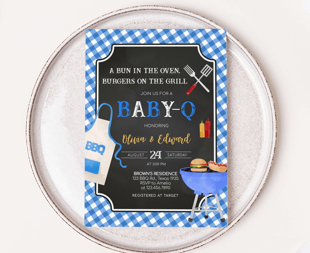 Editable Blue Baby-q Baby Shower Invitation, BBQ Couples Backyard Baby ...