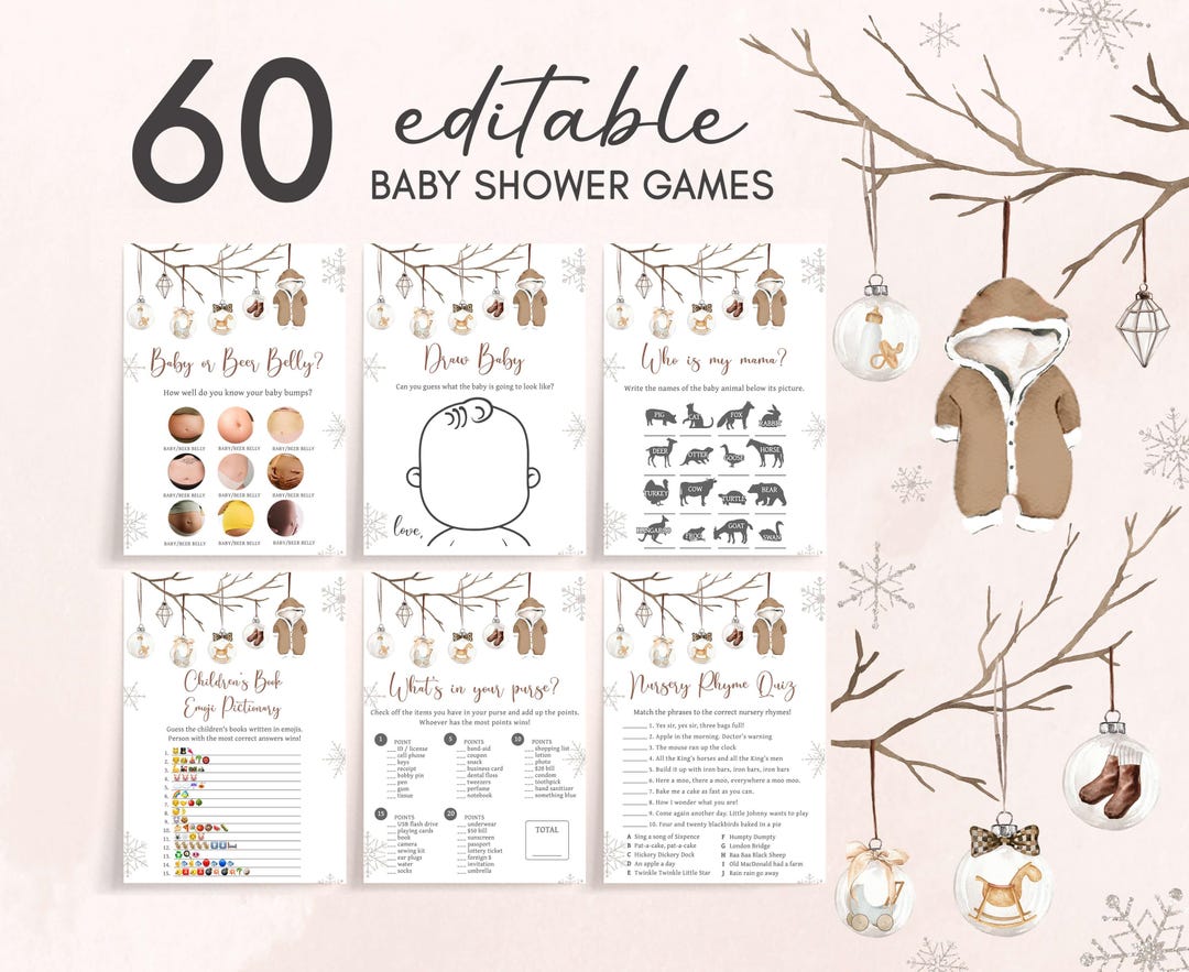 Editable A Merry Little Baby Winter Baby Shower Games Bundle, Christmas ...