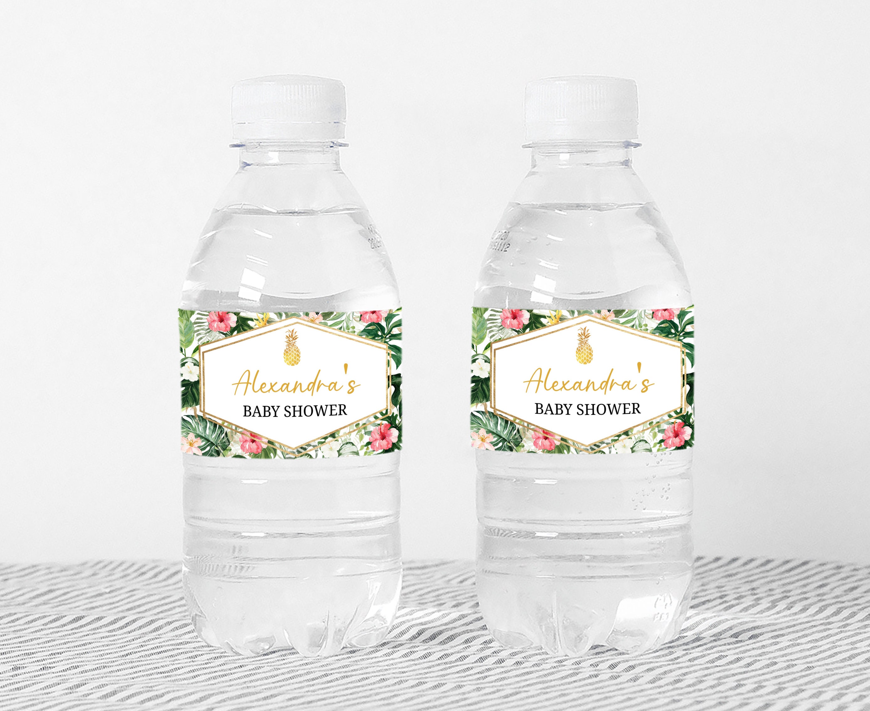 Editable Tropical Pineapple Baby Shower Bottle Label Hawaiian - Etsy