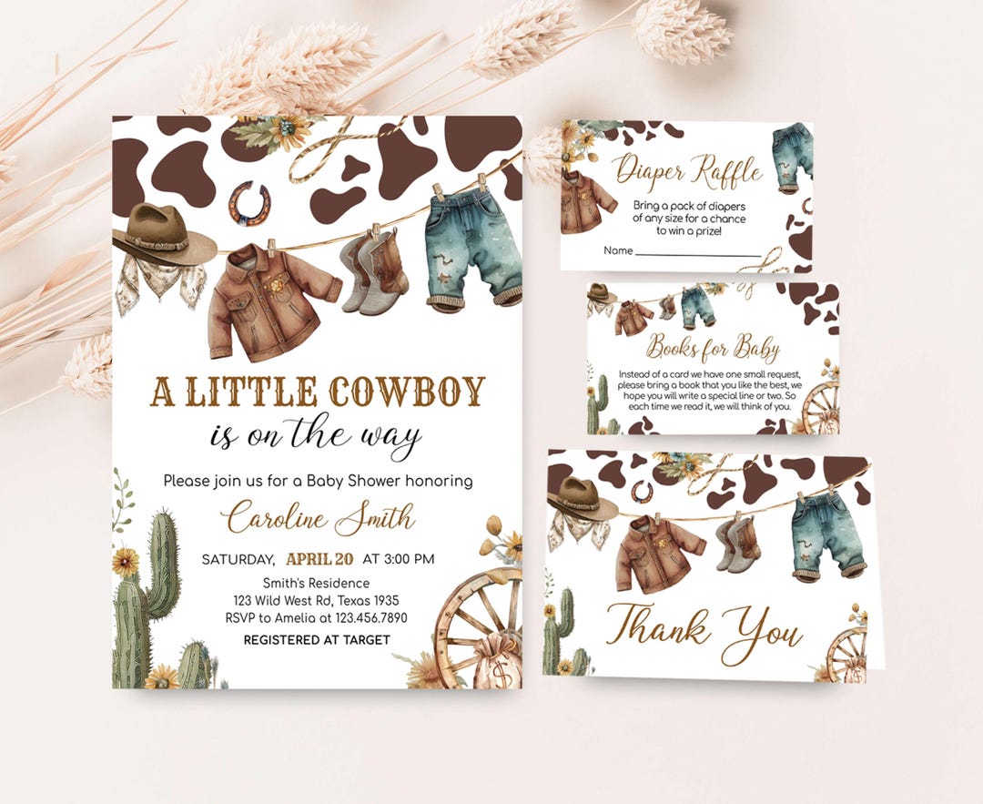 Editable A Little Cowboy Baby Shower Invitation Bundle, Cowboy Baby ...