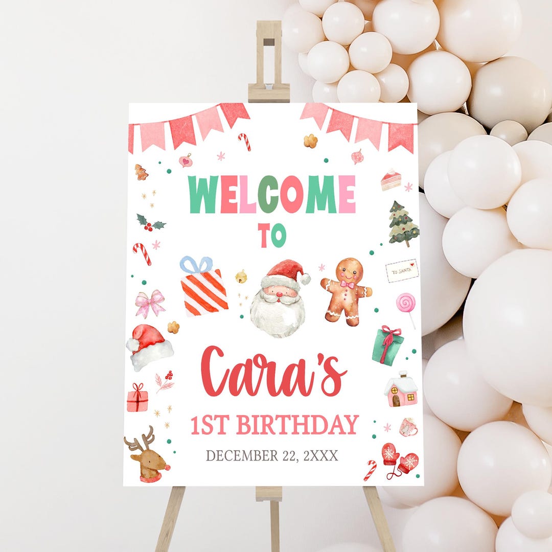 Editable Christmas Birthday Party Welcome Sign, Oh What Fun Party ...