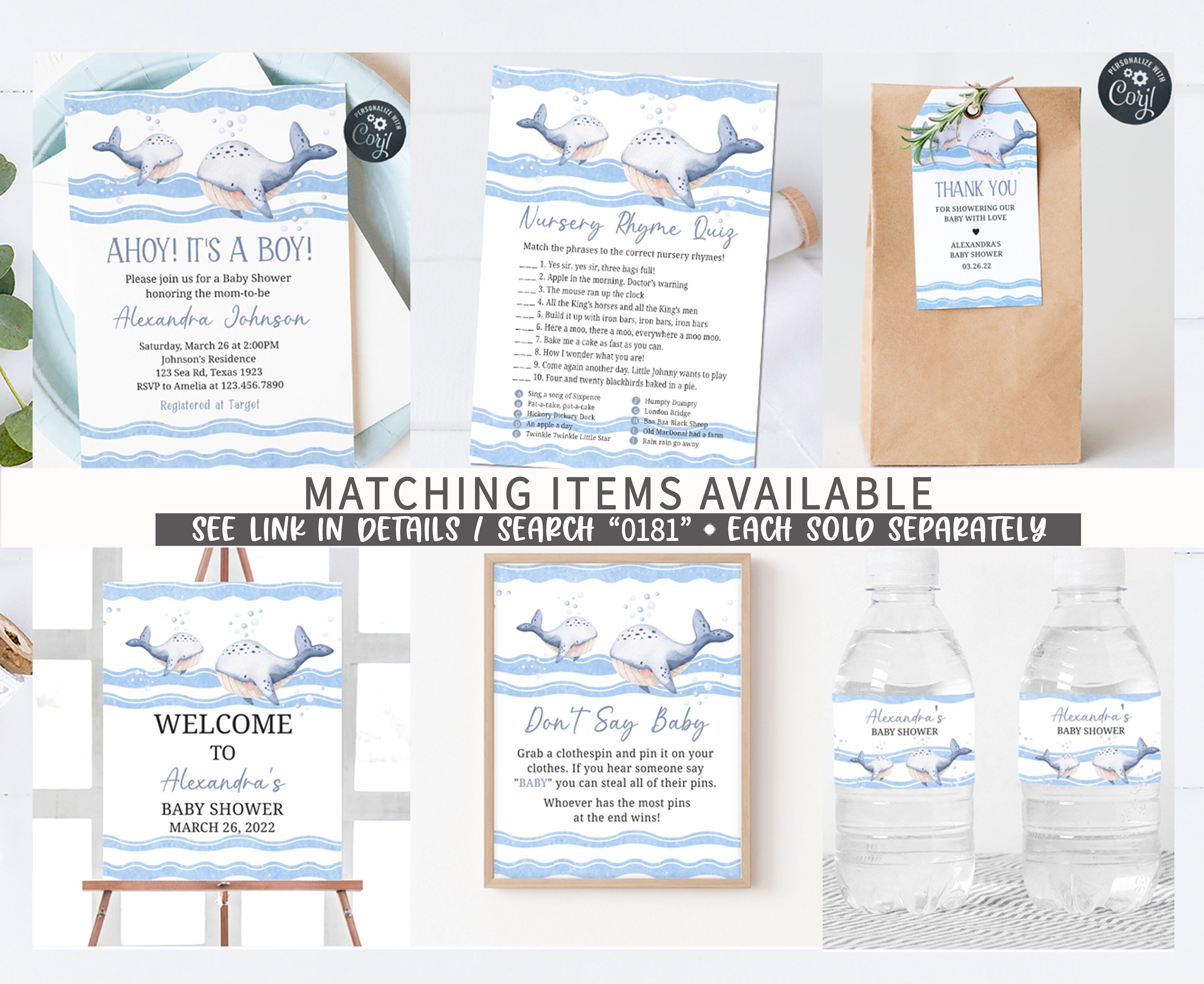 Whale Baby Shower Games Bundle Under the Sea Baby Shower | Etsy