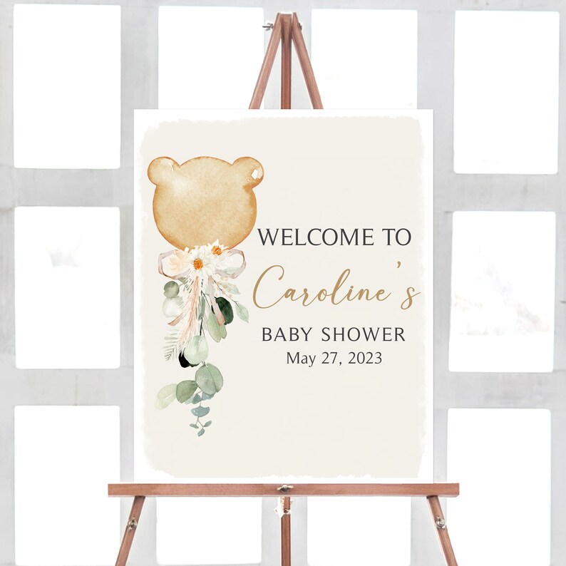 Editable Bear Baby Shower Welcome Sign Teddy Bear Baby Shower - Etsy