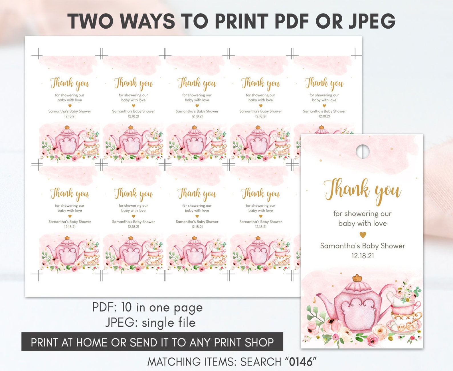 Editable Tea Party Baby Shower Favor Tag Blush Pink Gold Tea - Etsy