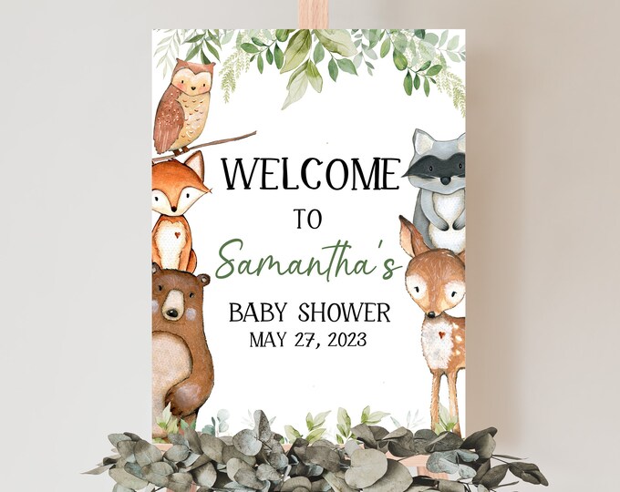 Editable Woodland Baby Shower Welcome Sign, Boy Woodland Welcome Poster ...
