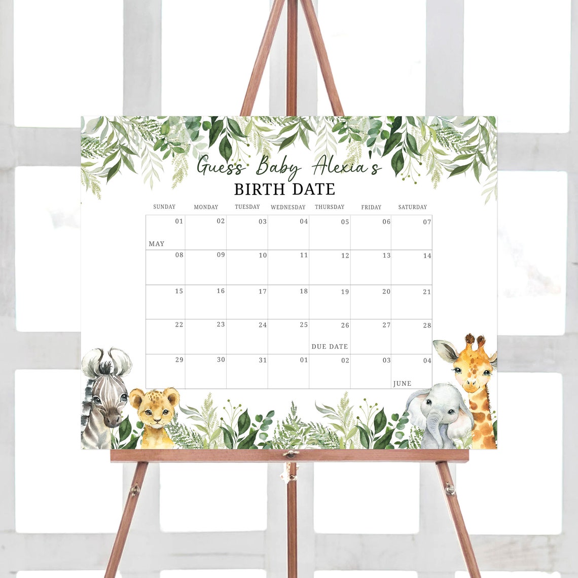 Editable Jungle Baby Shower Baby Due Date Calendar Safari - Etsy
