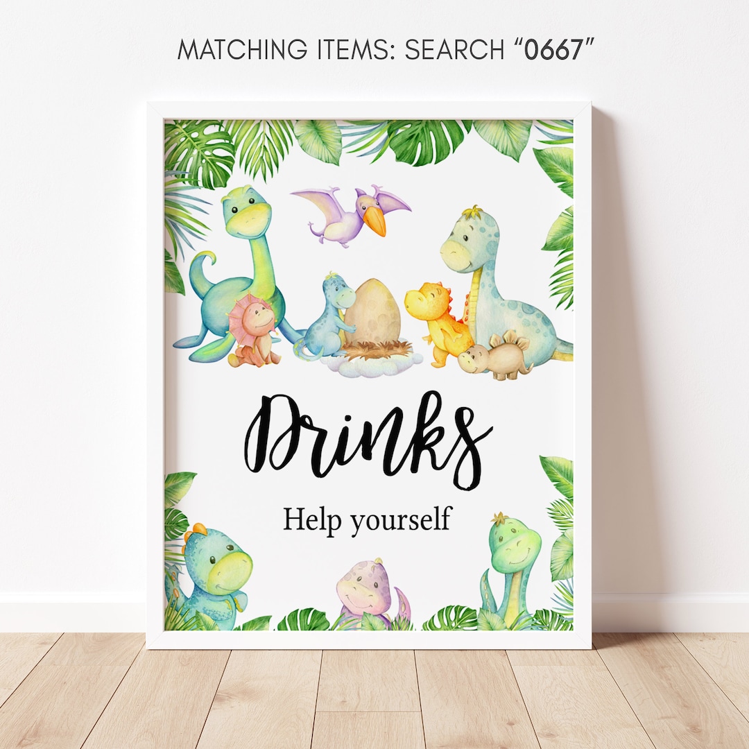 Dinosaur Baby Shower Drink Sign, Dino Baby Shower Drinks Table Sign ...