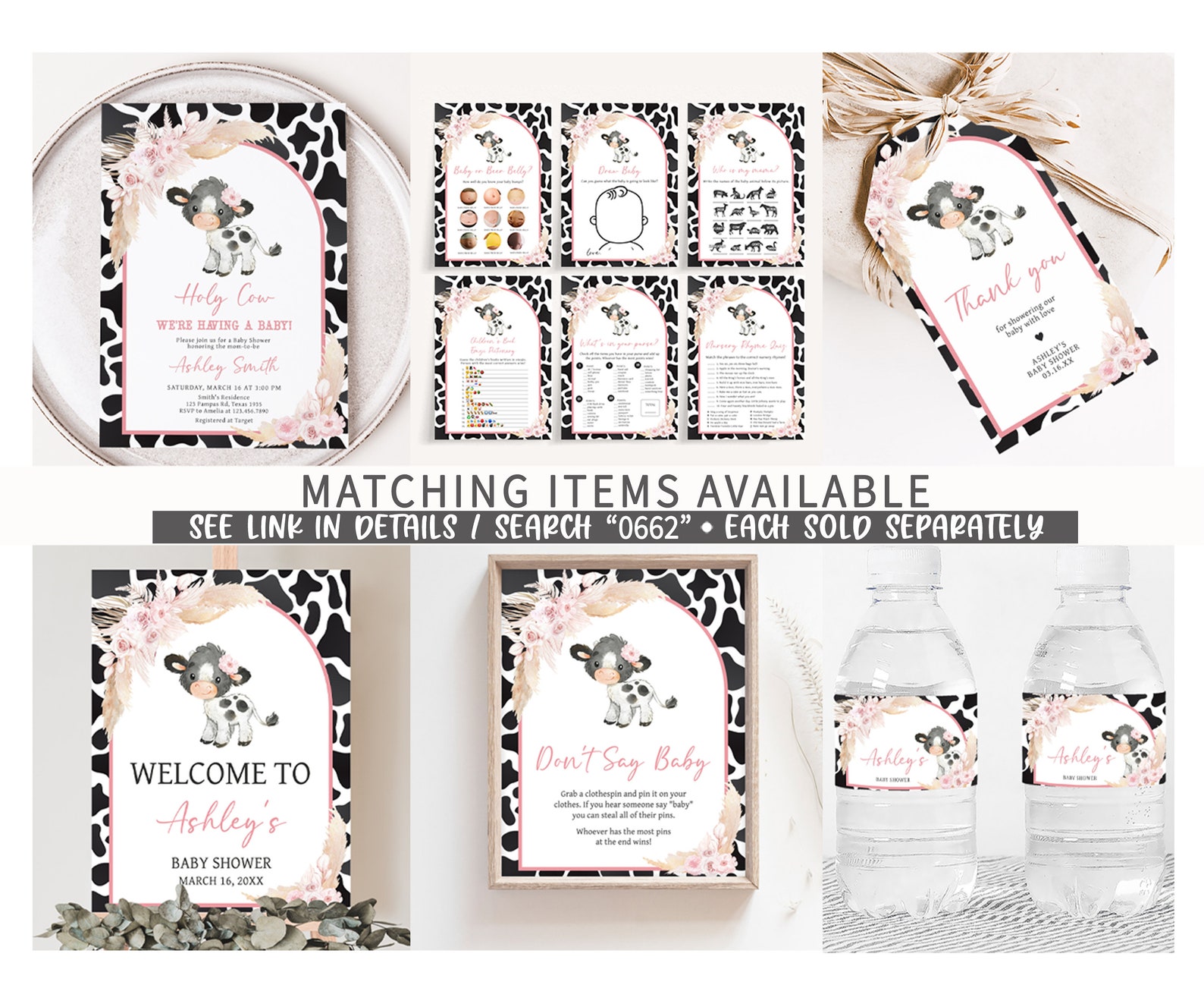 Editable Pink Cow Baby Shower Due Date Calendar, Girl Holy Cow Baby ...