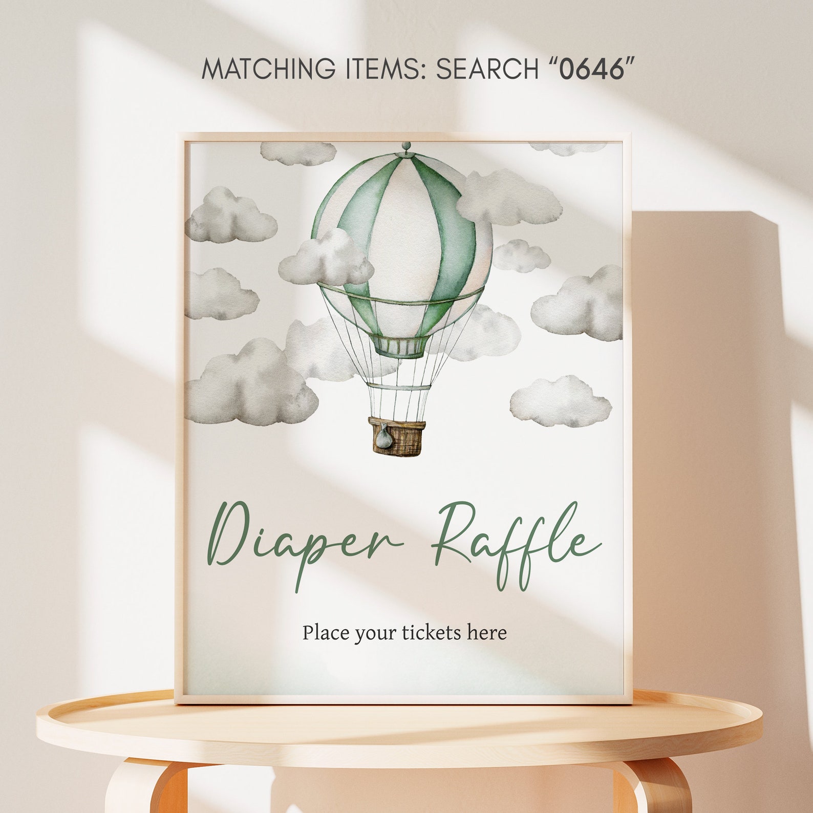 Diaper Raffle Sign Green Hot Air Balloon Baby Shower, Adventure Awaits ...