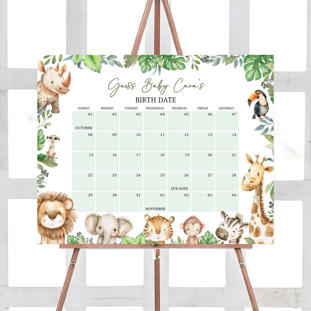 Safari Baby Shower Due Date Calendar, A Little Wild One Baby Shower ...