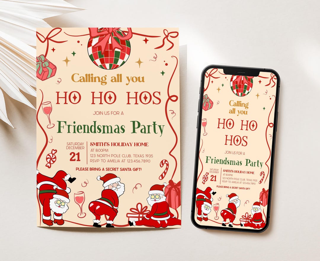 Editable Funny Christmas Invitation, Friendsmas Holiday Party Invite ...