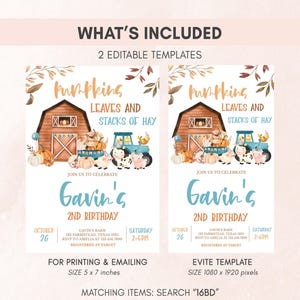 Editable Farm Animal Birthday Invitation, Pumpkin Bales of Hay Invite ...