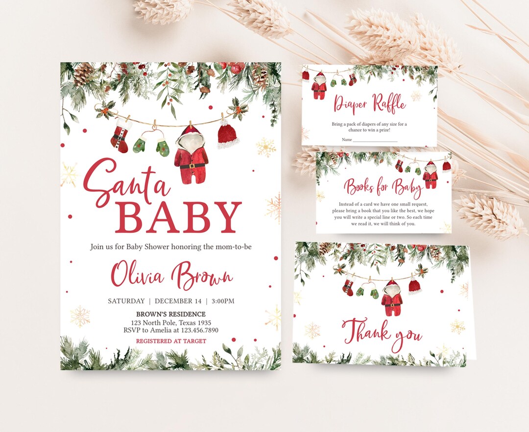 Editable Santa Baby Shower Invitation Bundle, Holiday Winter Baby ...