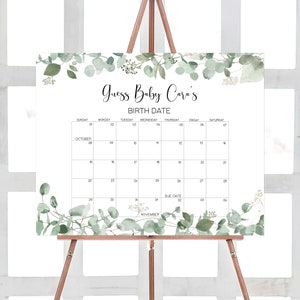Editable Eucalyptus Greenery Baby Shower Due Date Calendar, Oh Baby ...