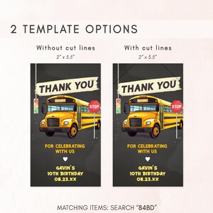 Editable School Bus Birthday Favor Tag, Yellow School Bus Birthday Gift ...